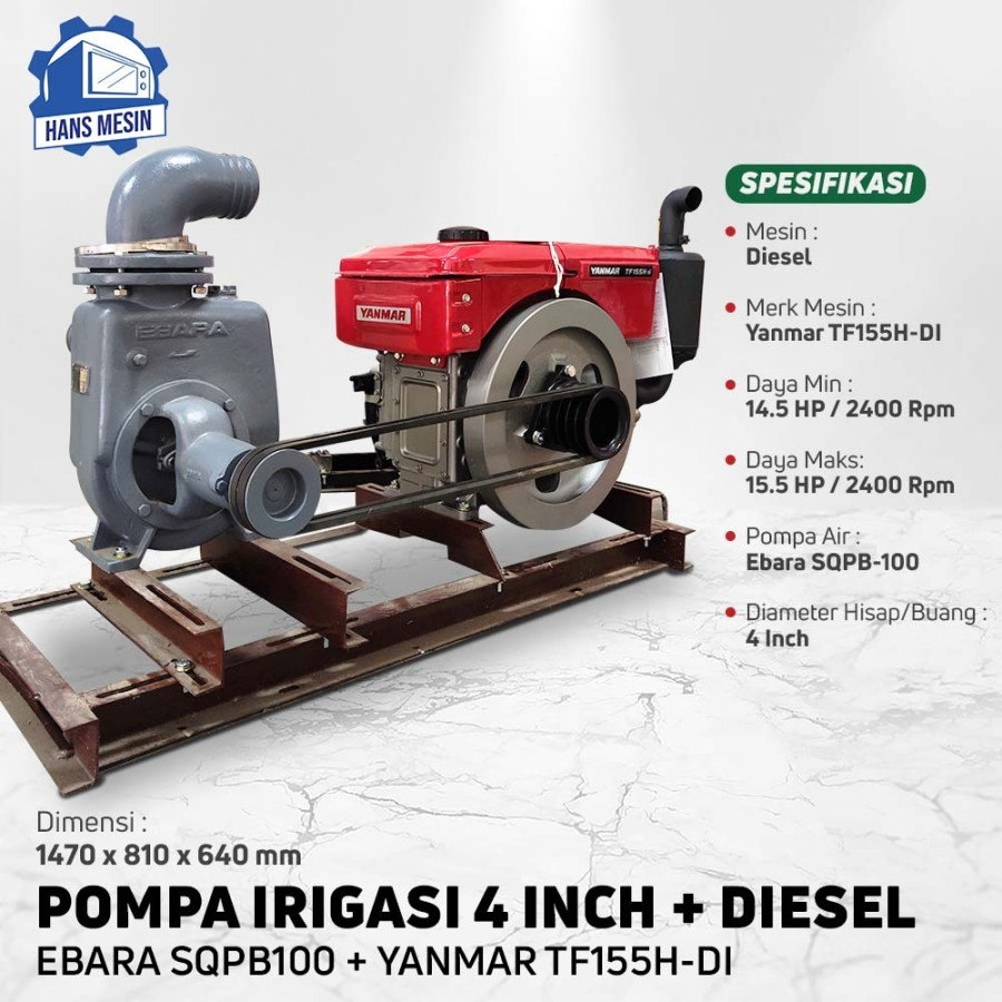 Jual POMPA AIR 4 INCH EBARA SQPB100 KOMPLIT DIESEL YANMAR TF155H-DI | Shopee Indonesia