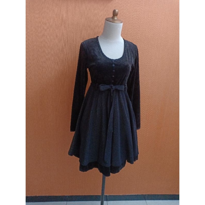Jual mini midi dress wanita hitam tebal YONGI cewek M lengan panjang ...
