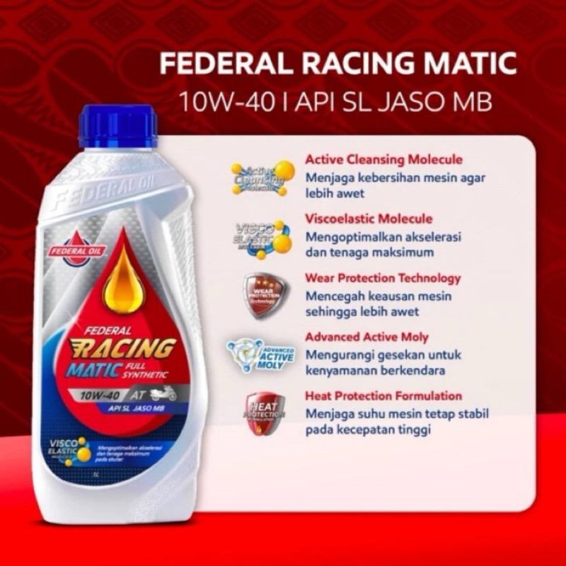 Jual FEDERAL RACING MATIC SEA 10W-40 API SL JASO MB 1000ML 1L | Shopee Indonesia