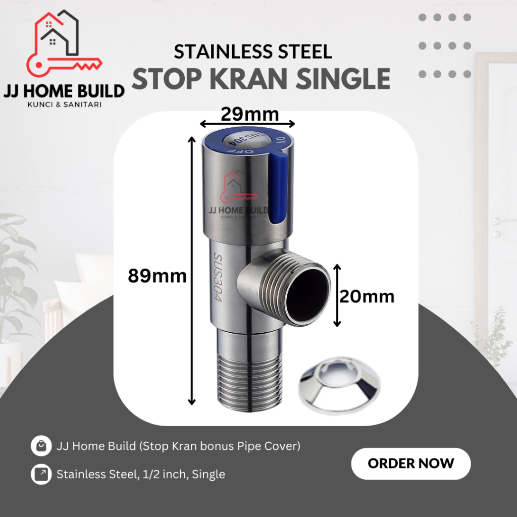Jual Stop Kran Single Stainless 1/2 inch / Stop Kran Air / Kran Closet ...