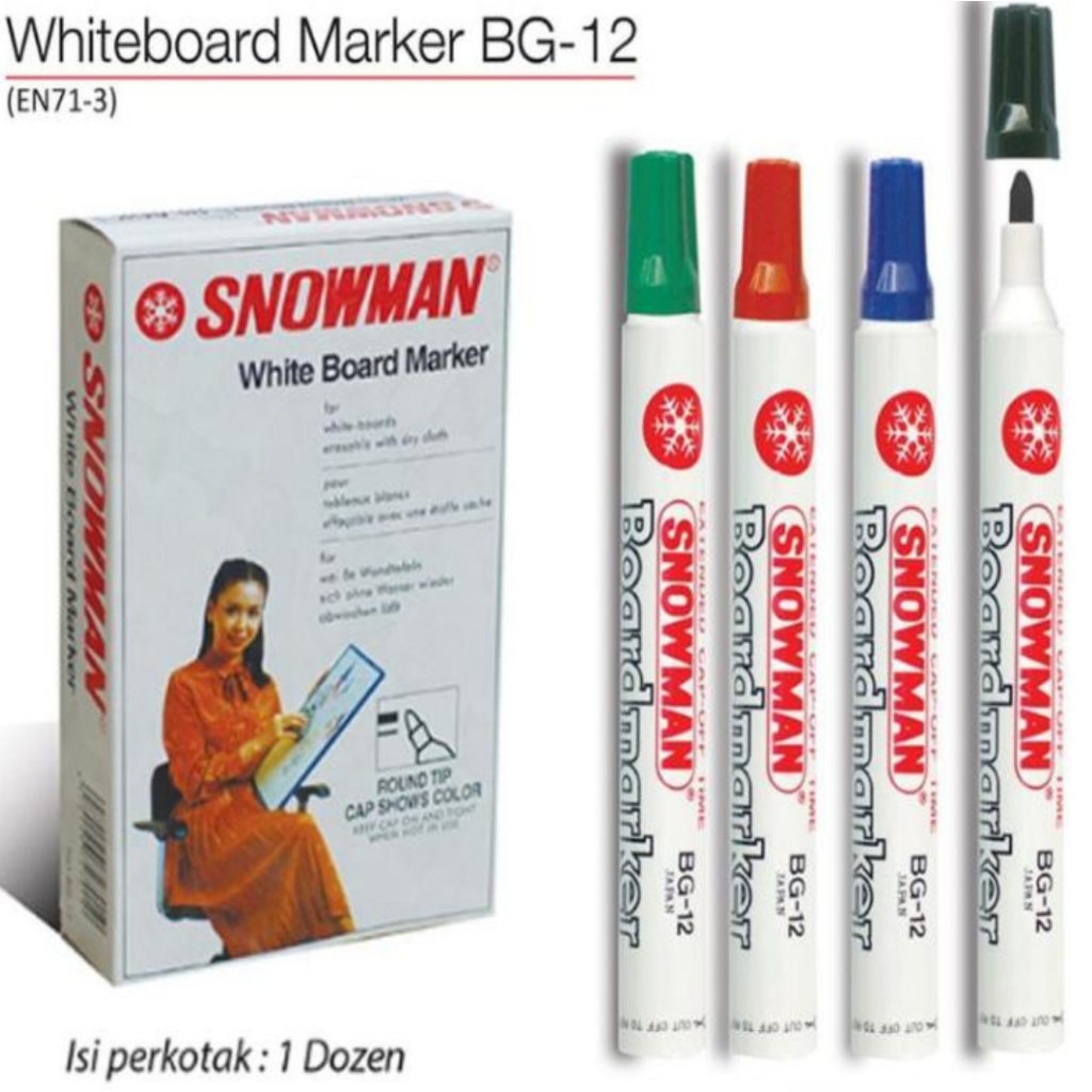 Jual Snowman White Board Marker BG-12 Isi 1 Box 12pcs | Shopee Indonesia