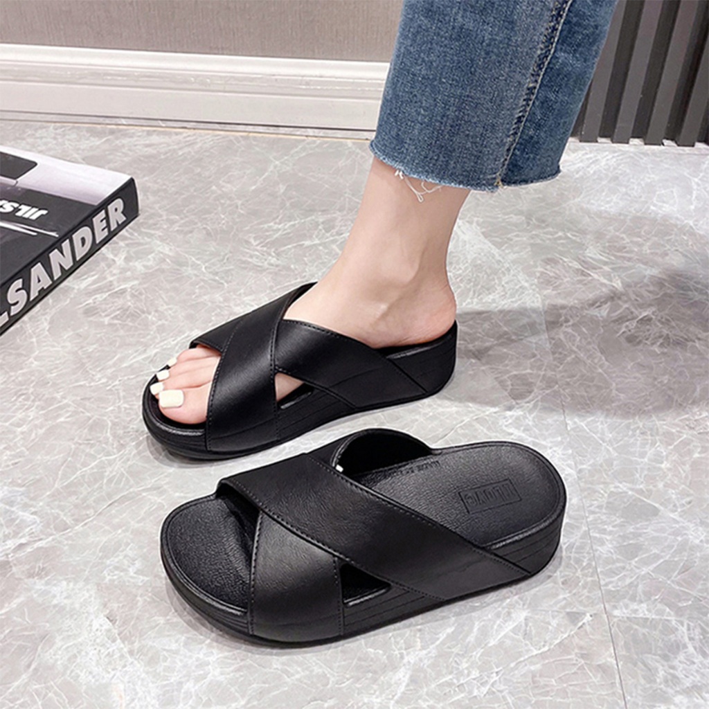 Jual Sandal Slippers Wanita Karet Eva Sandal Slop Wanita Wedges Tinggi ...
