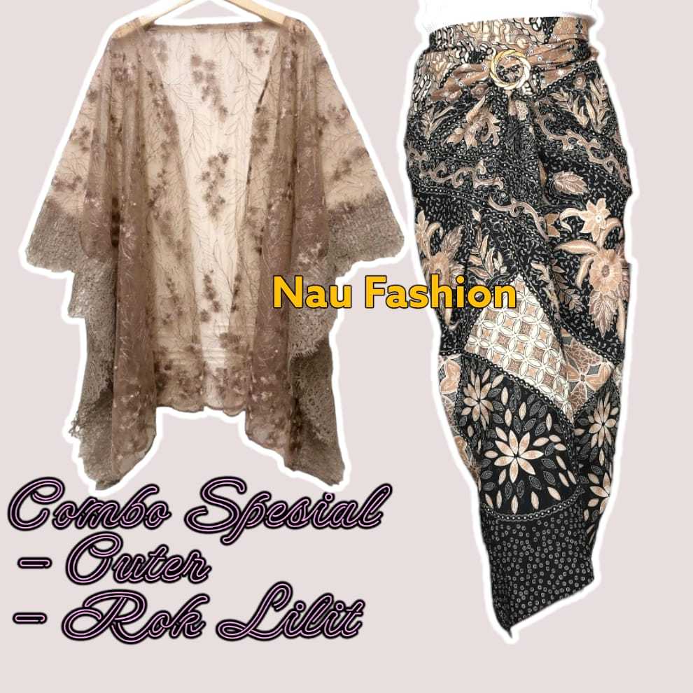 Jual Outfit Atasan Fashion Satu Set Outer brokat cape Brokat Crop ...