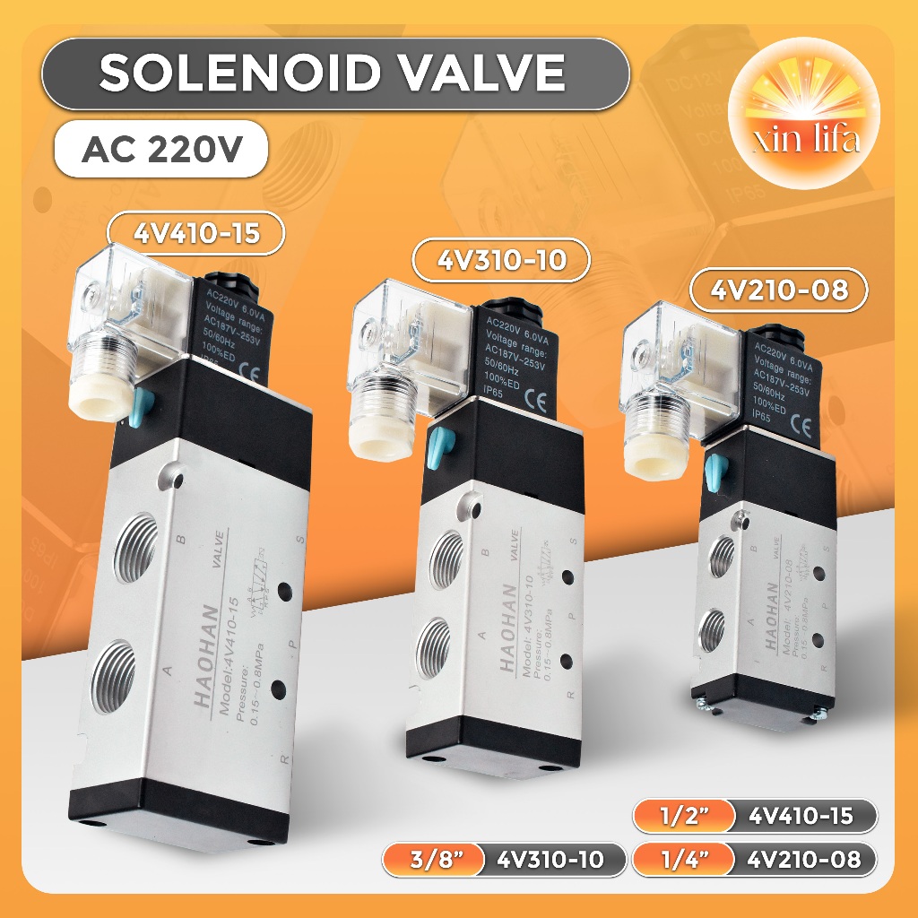 Jual Solenoid valve 4V210-08 4V310-10 4V410-15 220V AC HAOHAN | Shopee ...