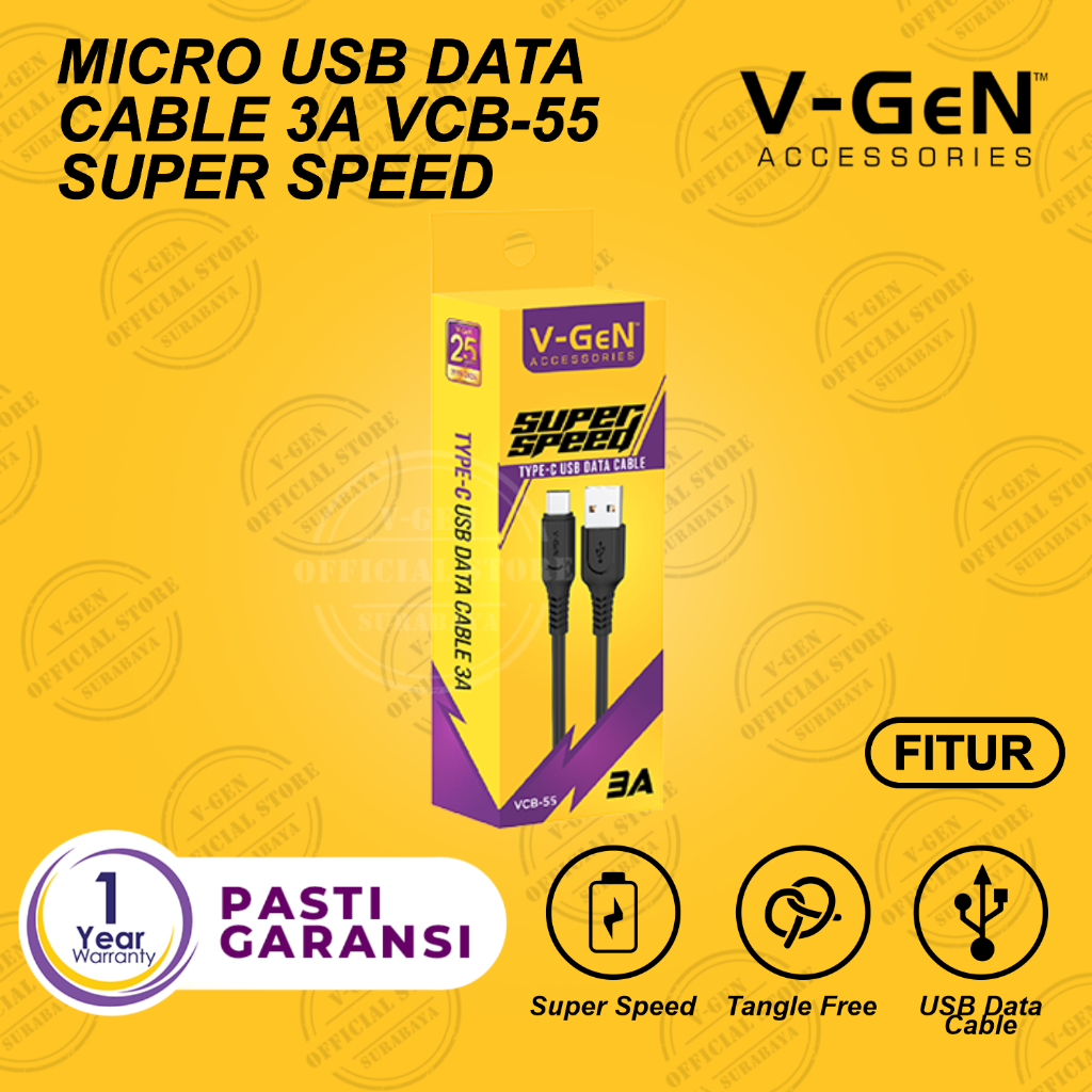 Jual Kabel Data USB Type C V-GeN VCB-55 Fast Charging 3A Kabel Bulat 1 ...