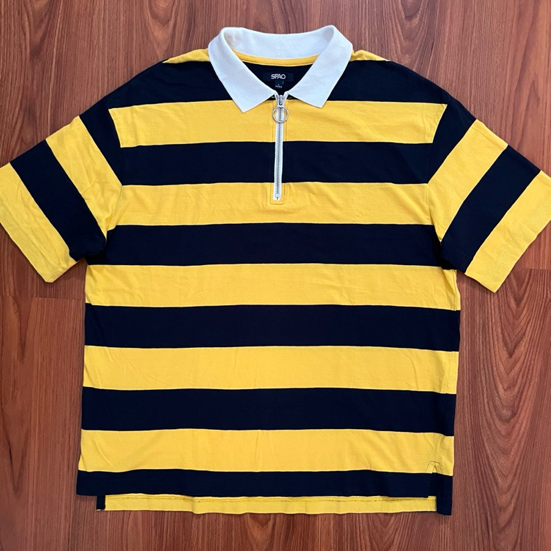 Jual Polo Rugby SPAO Striped Zippef Yellow Black (L) | Shopee Indonesia