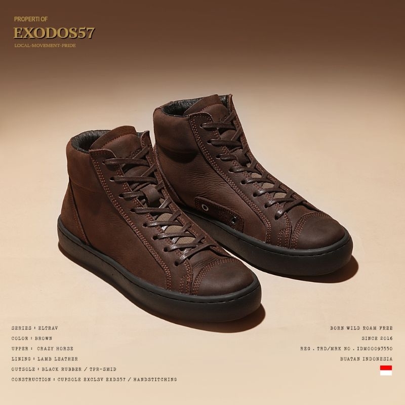 Jual Sepatu Sneakers Kulit Pria Exodos57 - Eltrav Brown | Shopee Indonesia