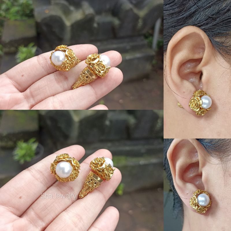 Jual subeng alpaka lapis emas bali model bunga mawar mutiara | Shopee Indonesia