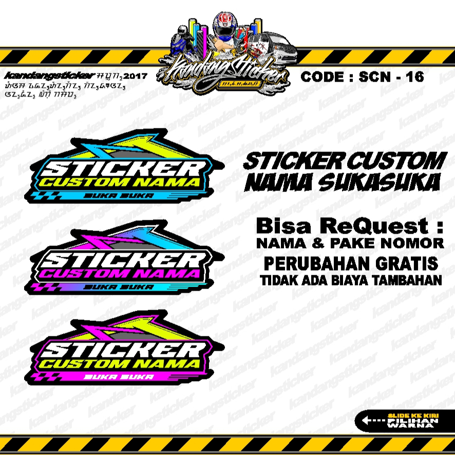 Jual Stiker Custom Nama Racing Satuan Suka Suka Sticker Custom Stiker ...