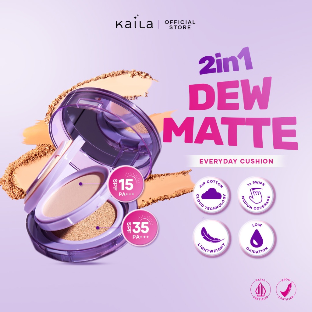 Jual Kaila Beauté 2in1 Dew Matte Cushion - Dewy Matte Finish Double SPF15 & 35 PA+++ Niacinamide ...