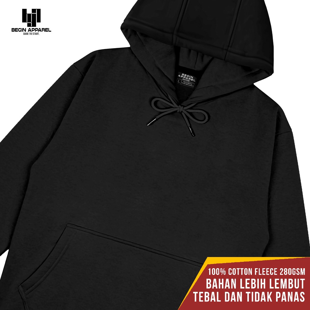 Jual Hoodie Hitam POLOS Cotton Fleece 280Gsm BGNAPPRL | Shopee Indonesia