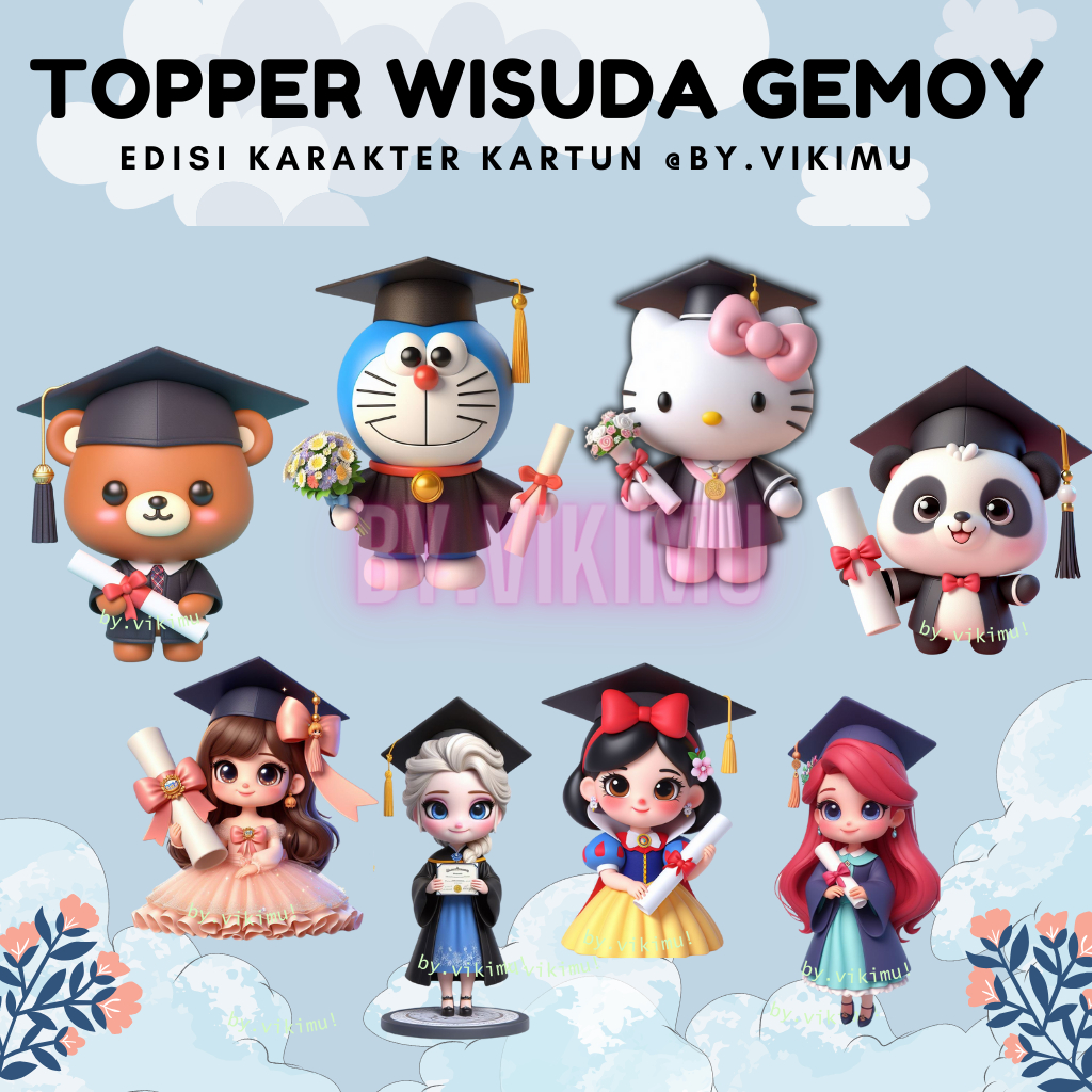 Jual BY VIKIMU / TOPPER WISUDA 11cm Karakter Kartun / Topper kue ...