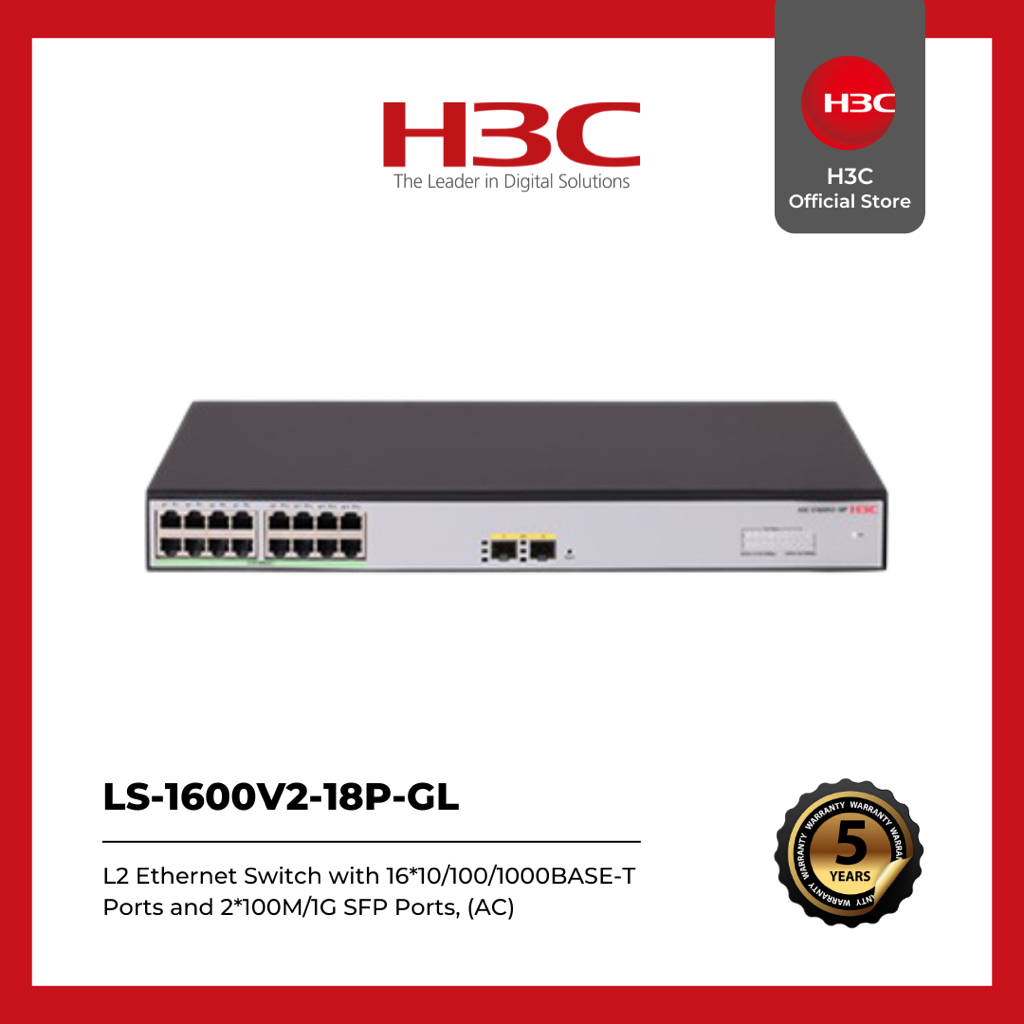 Jual H3C LS-1600V2-18P-GL L2 Ethernet Switch with 16*10/100/1000BASE-T Ports and 2*100M/1G SFP ...
