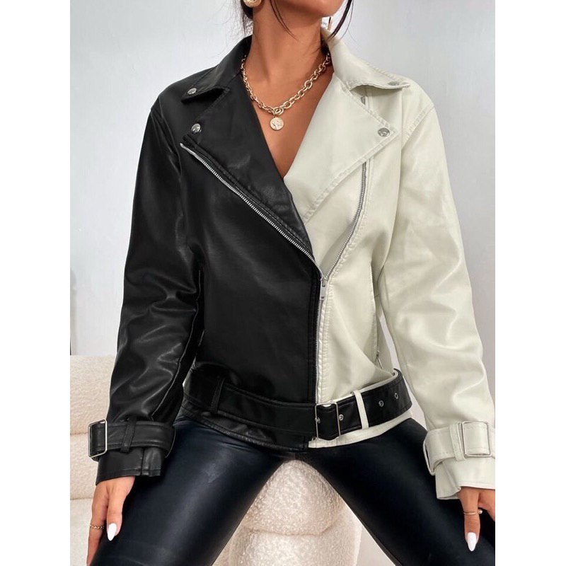 Jual PROMO / BAHAN PREMIUM / Jaket Kulit Wanita Riders Hitam Putih ...