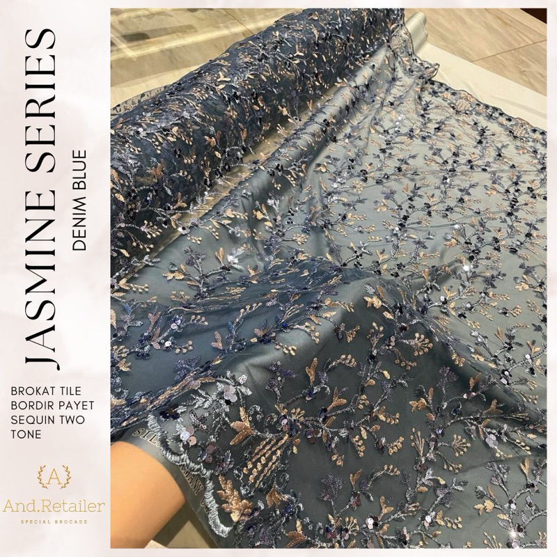 Jual Bahan Kain Kebaya Mewah Brokat Tile Payet 2 tone Jasmine warna ...