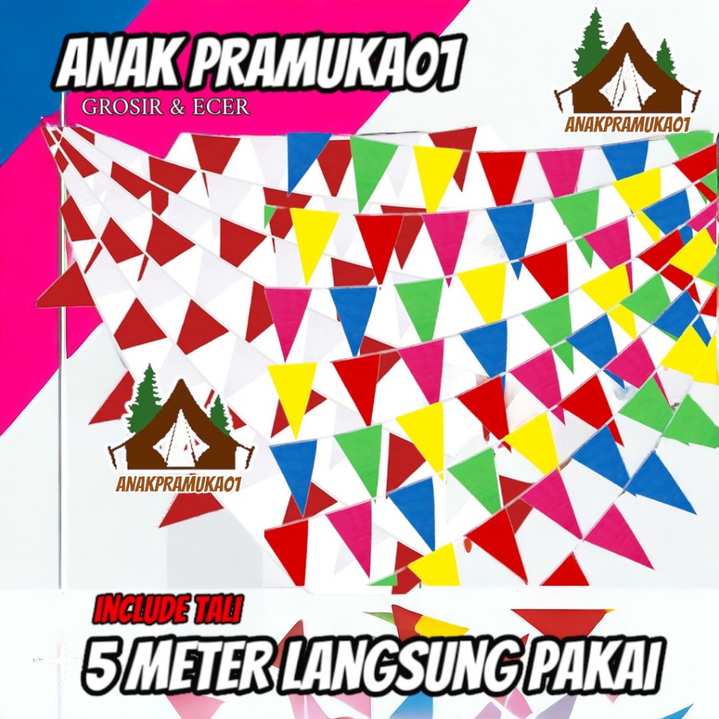 Jual Bendera renteng segitiga merah putih panjang 5 meter | Shopee Indonesia