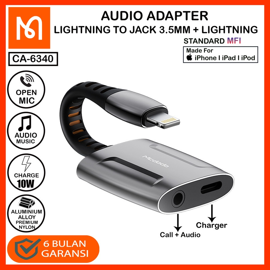 Jual CONVERTER SPLITTER MCDODO CA-6340 IPHONE To JACK 3.5MM + LIGHTNING ...