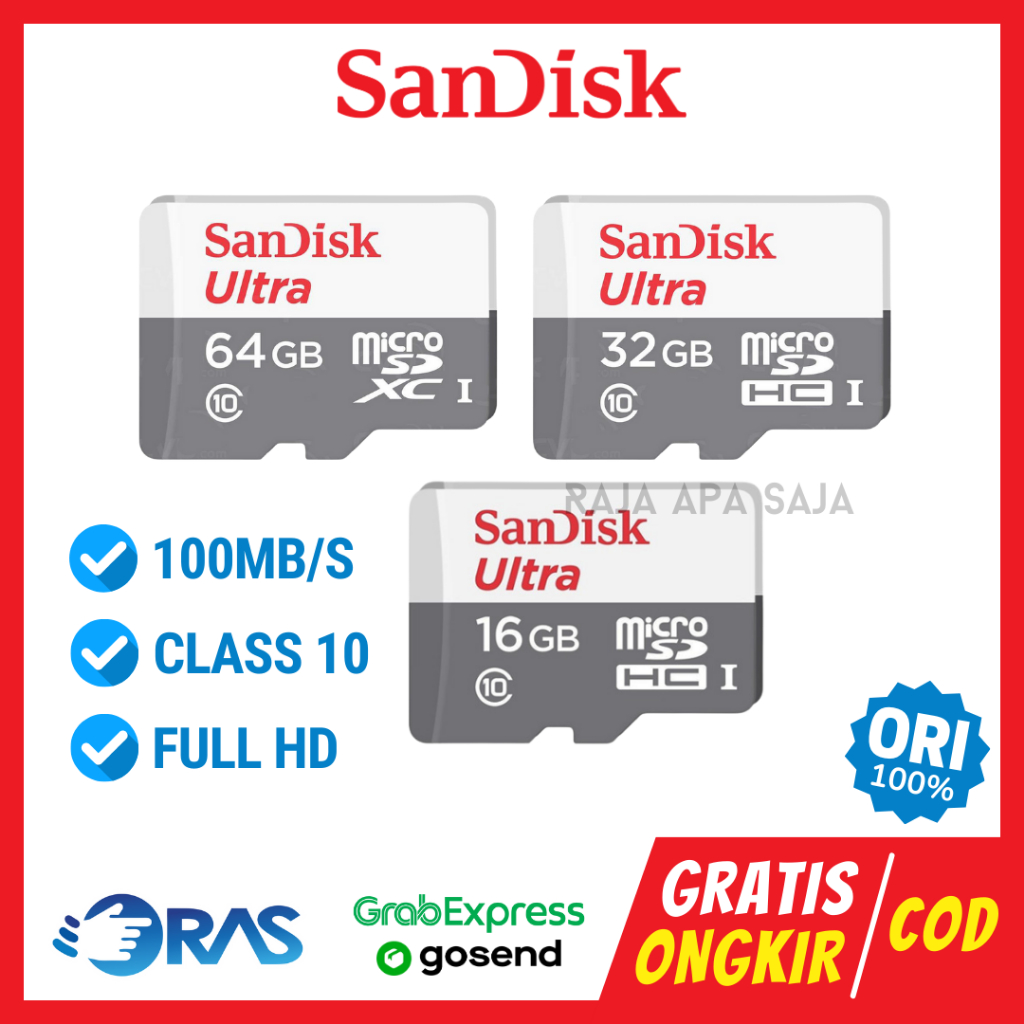 Jual Kartu Memory Card Sandisk Ultra 32GB 16GB 8GB 4GB Class 10 HC TF Chip Micro SD MMC Original ...