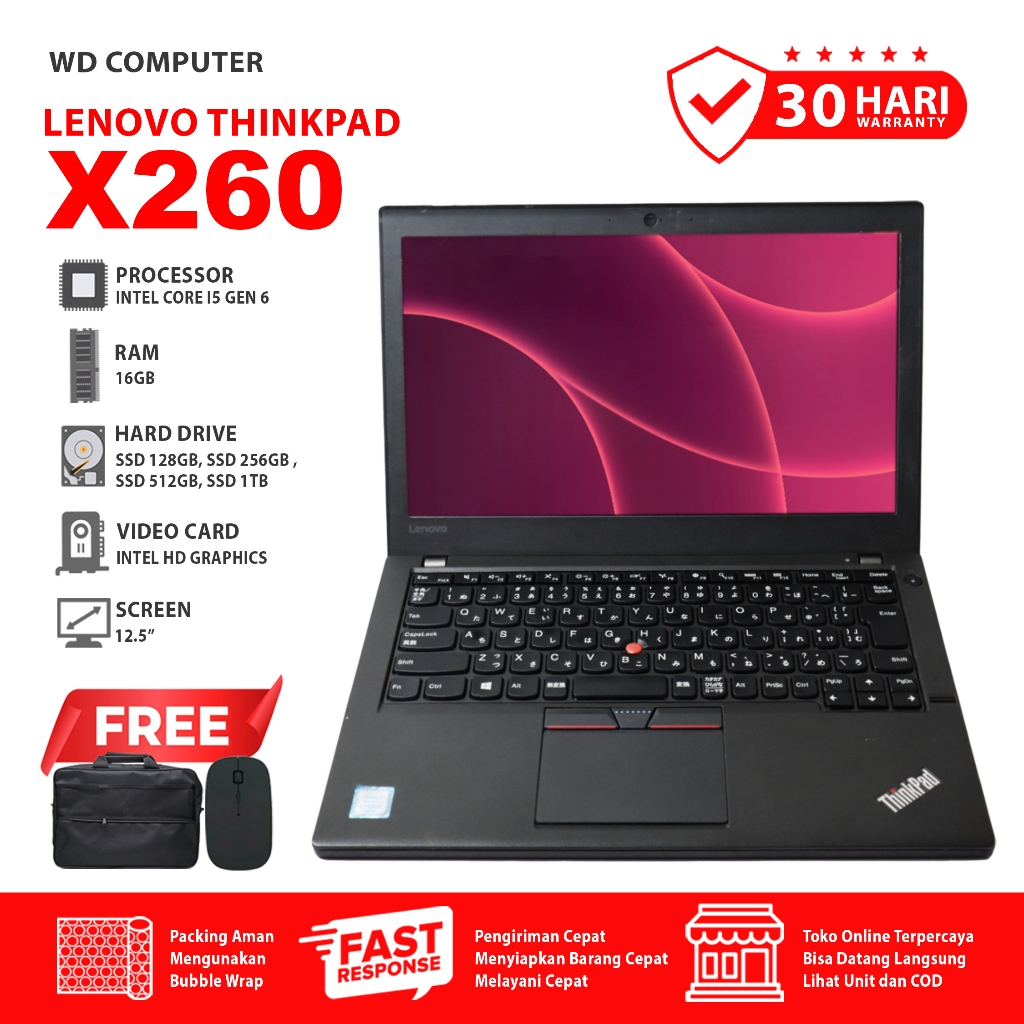 Jual Laptop Lenovo Thinkpad X260 Intel Core i5 Gen 6 12inch Keyboard US ...