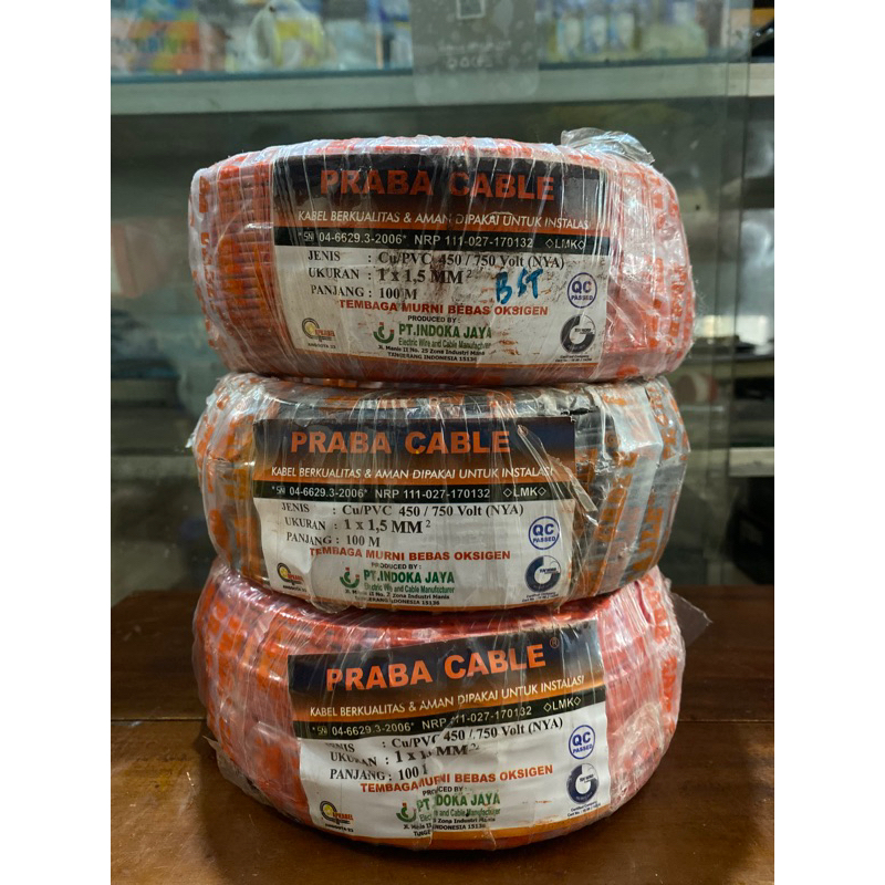 Jual Kabel Listrik NYA 1X1,5 Tembaga Praba 100 Meter SNI LMK | Shopee Indonesia