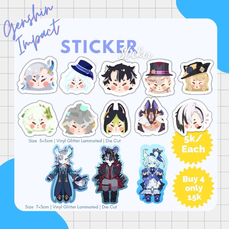 Jual Sticker headshot chibi genshin impact, arlecchino, neuvillette ...
