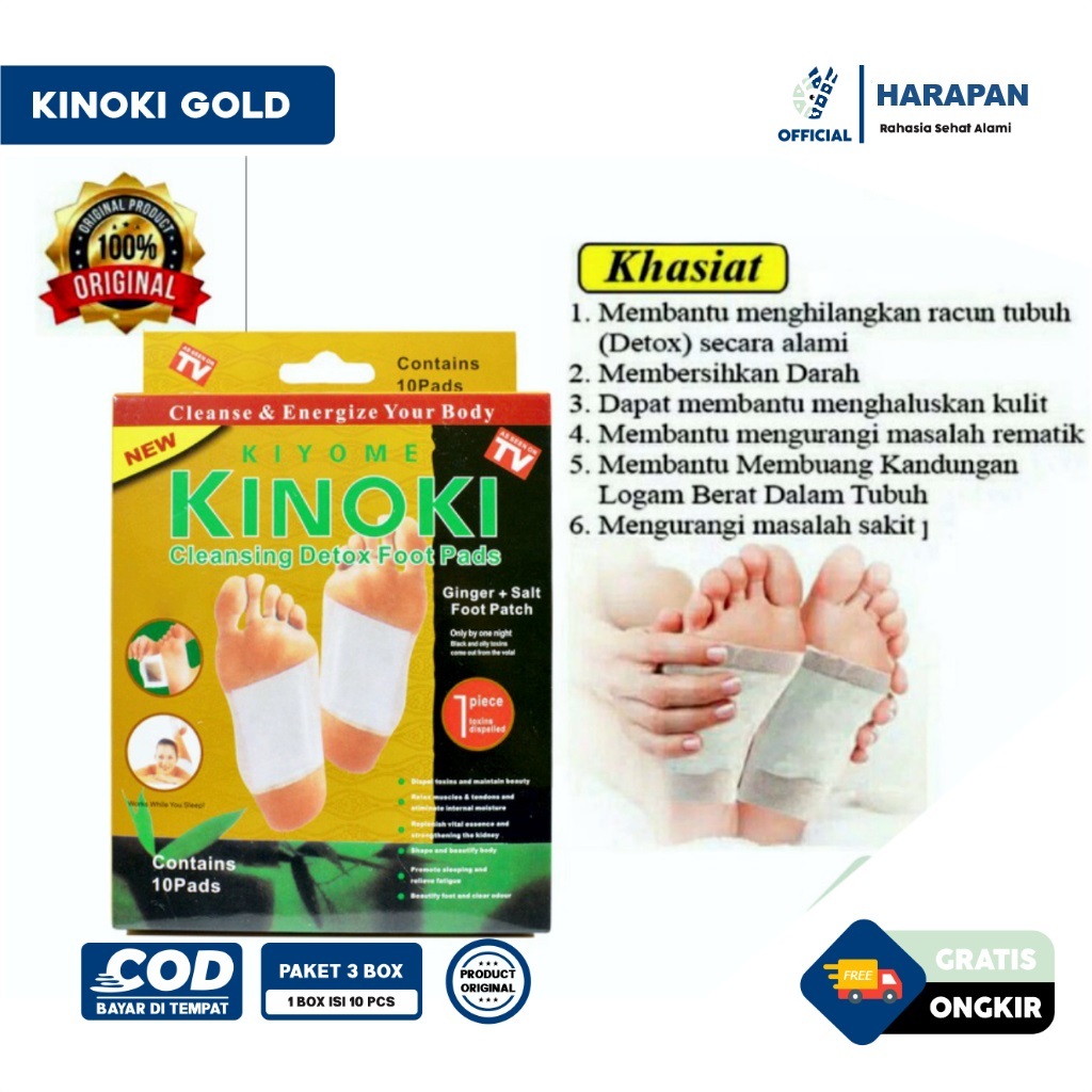 Jual Paket 3 Box/Sachet isi 30 Pcs Kinoki Gold Original, Detok Racun Pada Kaki, Bisa Bayar di ...