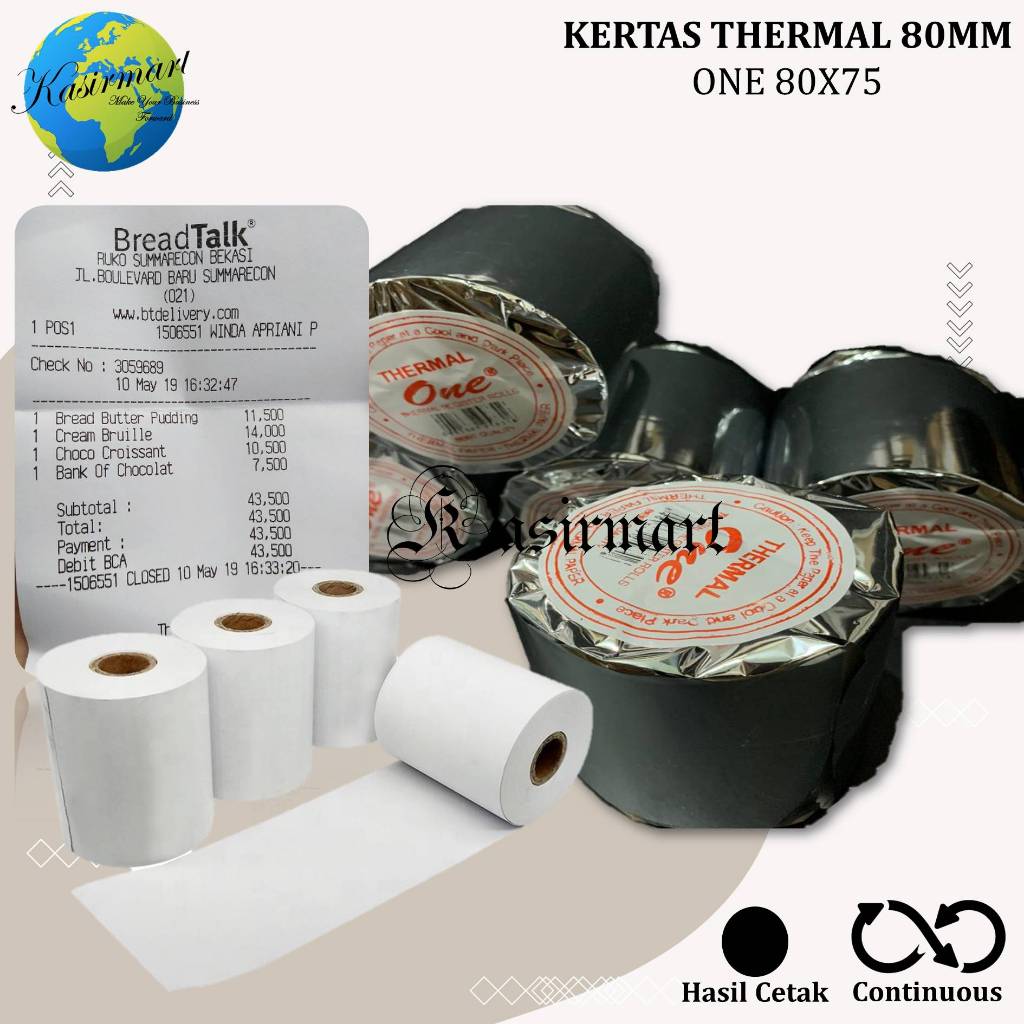 Jual Thermal ONE 80x80 Kertas Struk Thermal Epson TMT82 (80 X 65 M ...
