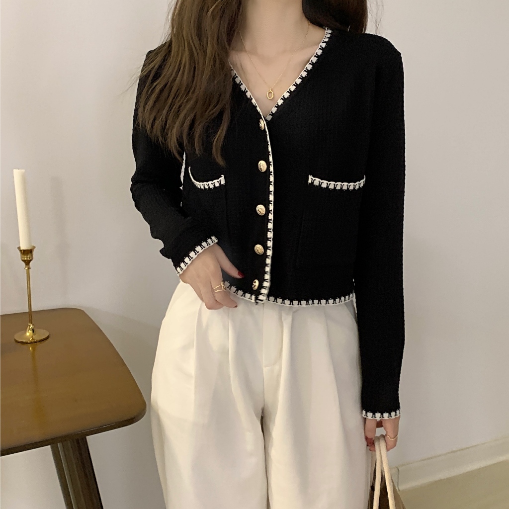 Jual Cardigan Wanita Rajut Crop Premium Korean Style Lengan Panjang Kardigan Retro Terbaru Outer ...