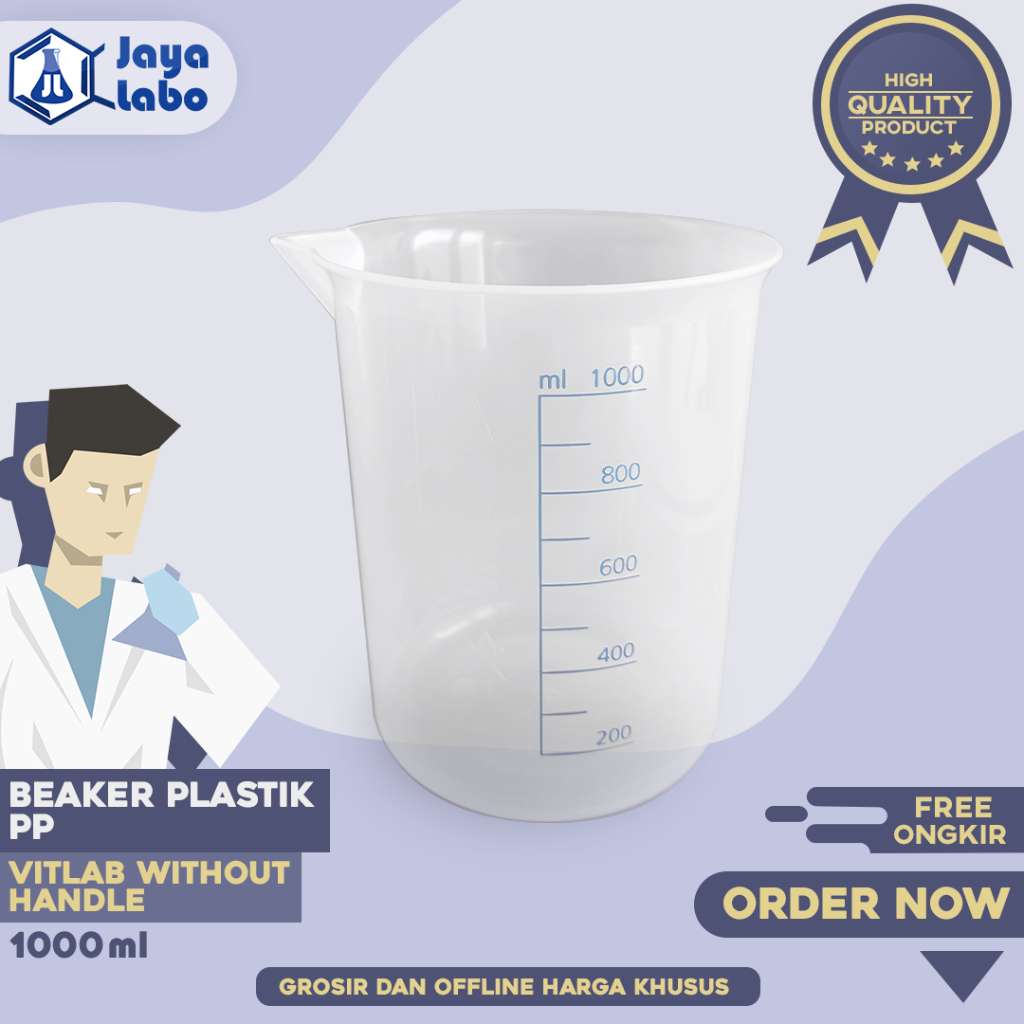 Jual BEAKER PLASTIK PP VITLAB Vol. 1.000ml/ Gelas Kimia Plastik/ Gelas Piala Plastik/ Alat ...