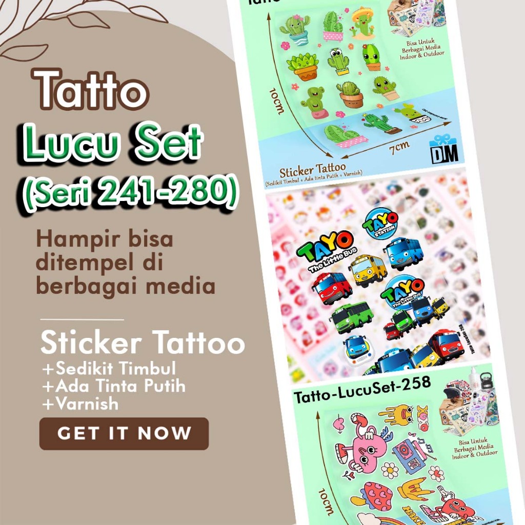 Jual Sticker UV Stiker Tato Tattoo Lucu Set 241-280 Cute Imut Karakter ...