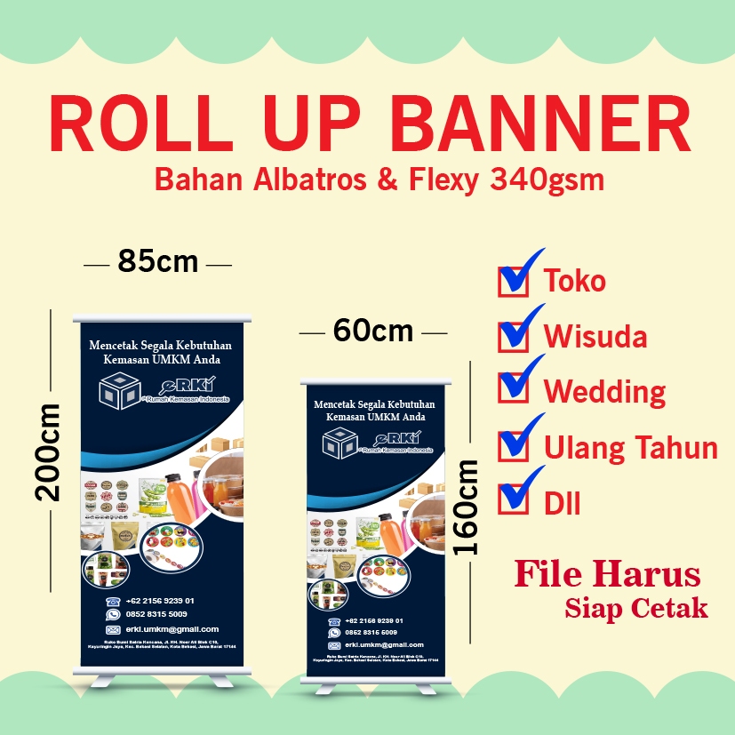 Jual Cetak Roll Up Banner 60x160 cm & 85 x 200cm bahan ALBATROS & FLEXY 340GSM | Shopee Indonesia