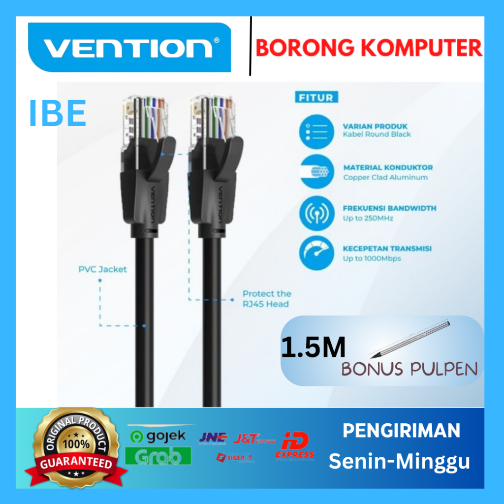 Jual Kabel LAN RJ45 Cat.6 UTP Ethernet Gigabit - IBE Round Vention 1,5 ...