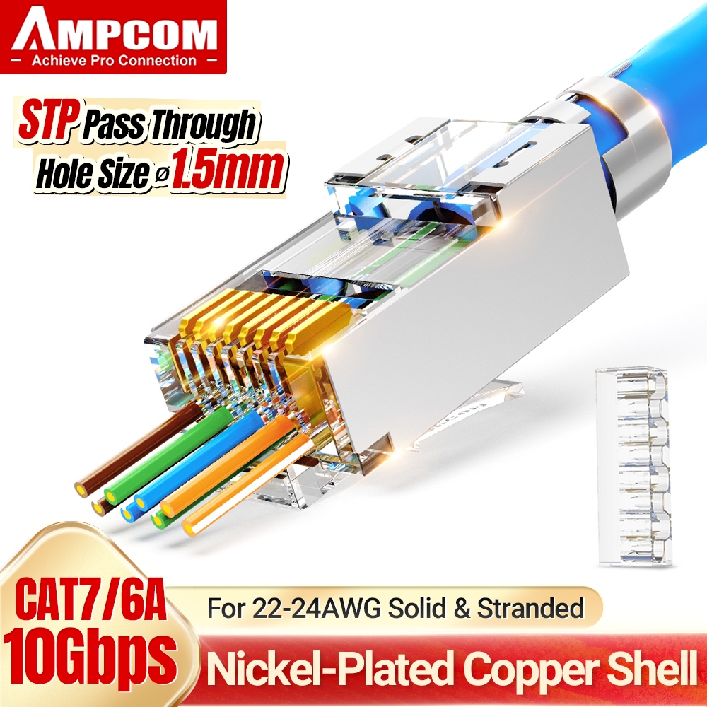 Jual Konektor RJ45 AMPCOM CAT7, Plug Ethernet Pass Through CAT6A RJ 45 ...