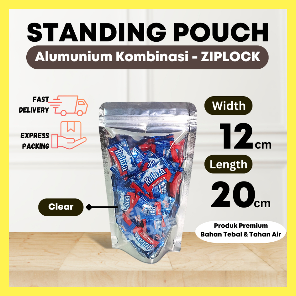 Jual 1 pc Standing Pouch Alumunium Foil Kombinasi Ziplock/ Plastik Klip ...