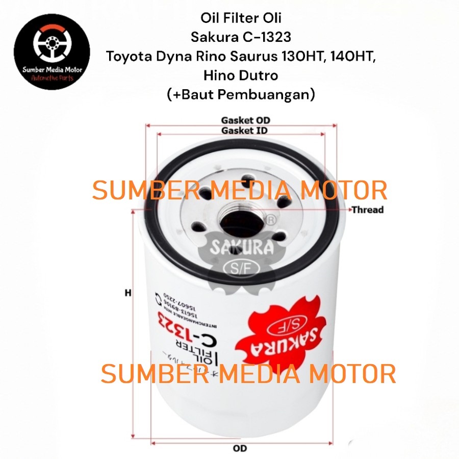 Jual Sakura Oil Filter Oli C-1323 Hino Dutro 140HT, Toyota Dyna Rino Saurus 130HT, Hino Dutro ...