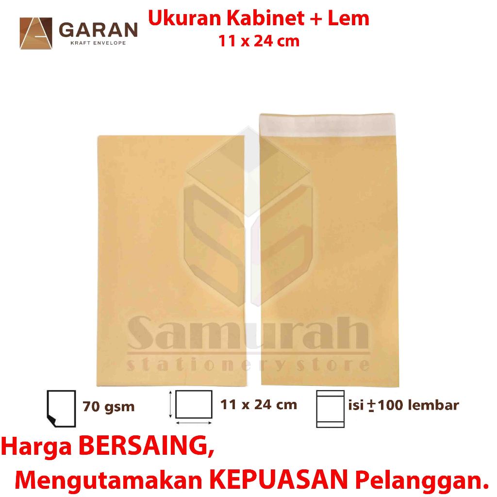 Jual Amplop Kertas Coklat GARAN Ukuran Kabinet Kaca + LEM 11 x 24 cm ...