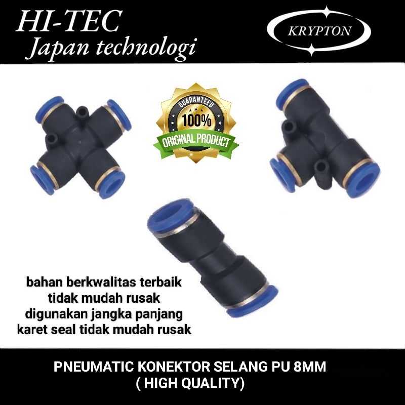 Jual HI-TEC pneumatic konektor fitting selang pu 8mm Japan quality ...