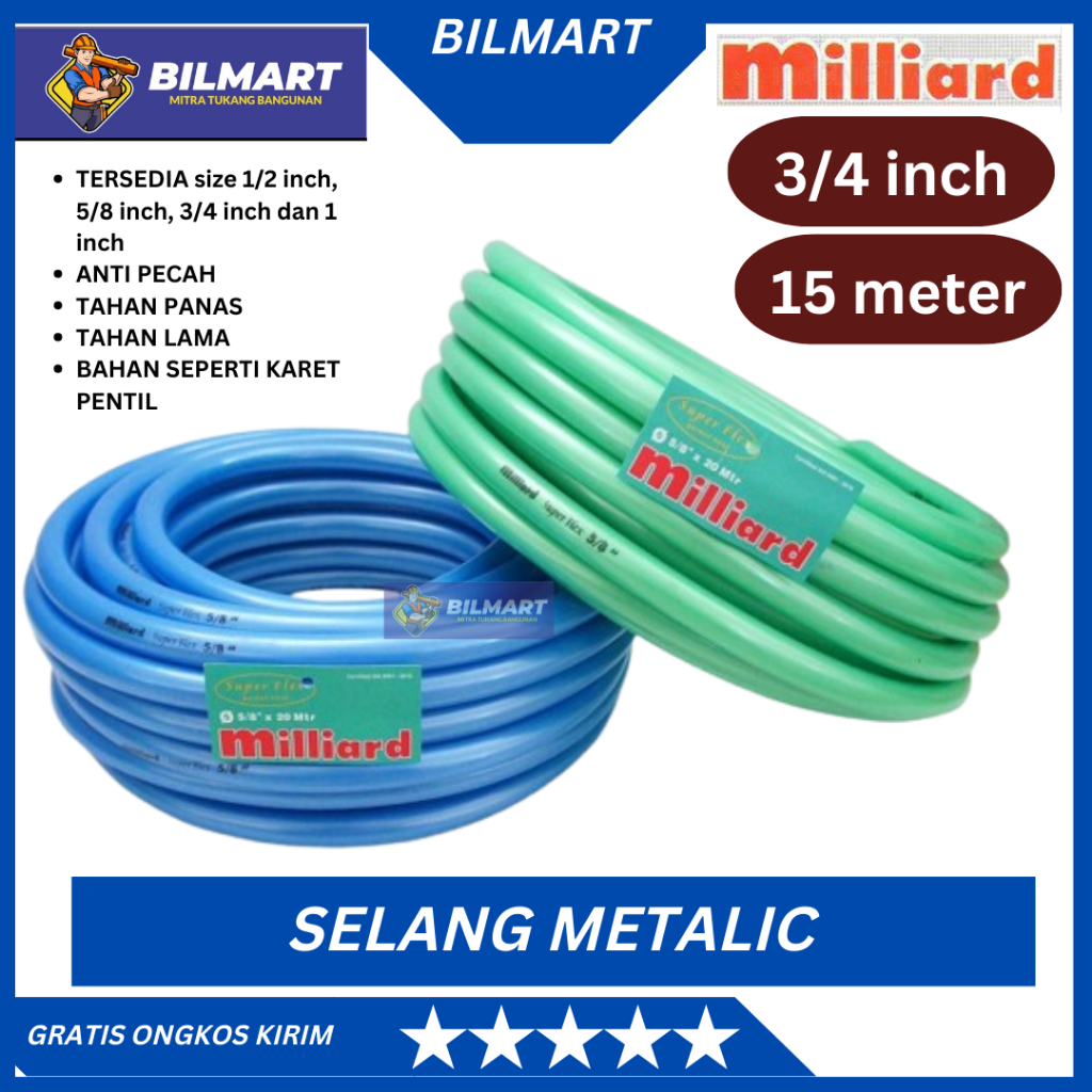 Jual SELANG AIR MILLIARD SUPERFLEX 3/4 INCH ( HARGA PER ROLL 15 METER ) METALIK | Shopee Indonesia