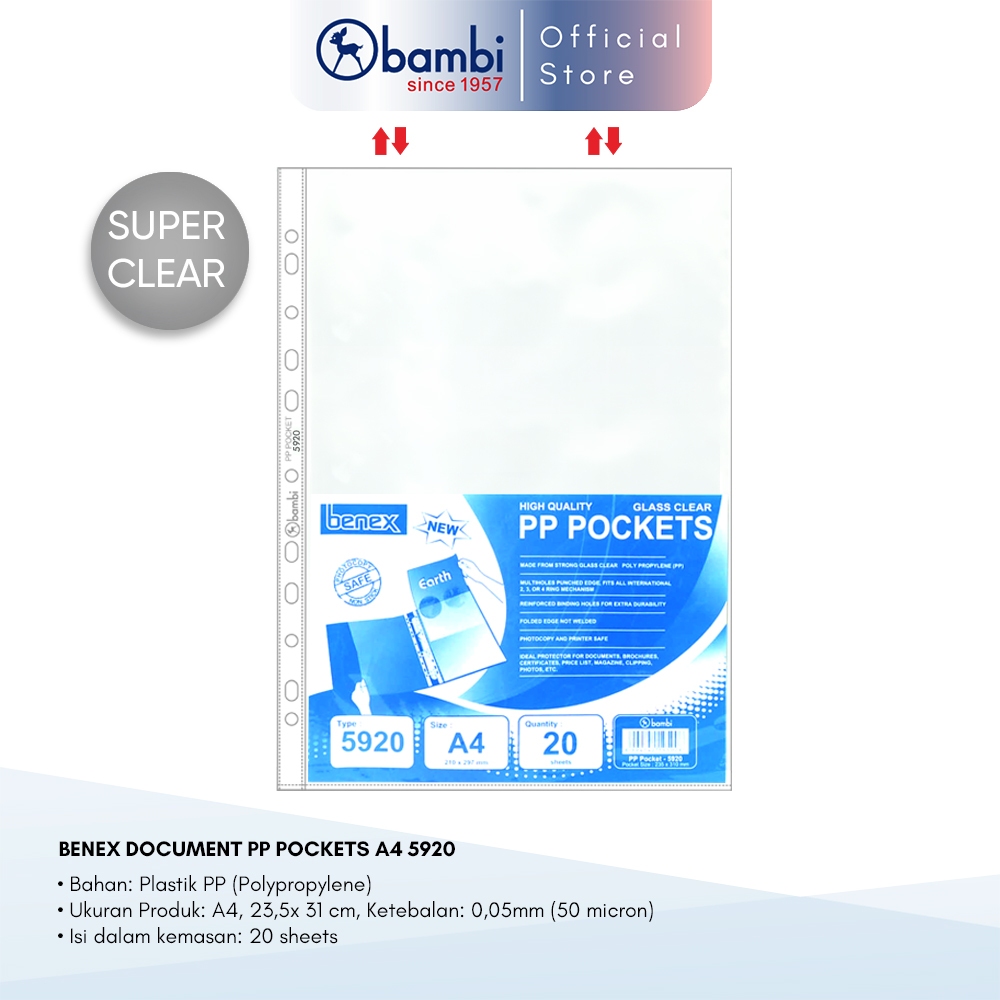 Jual Benex Document Pocket A4 Isi 20 Lembar Ketebalan 0.05 mic Tipe ...