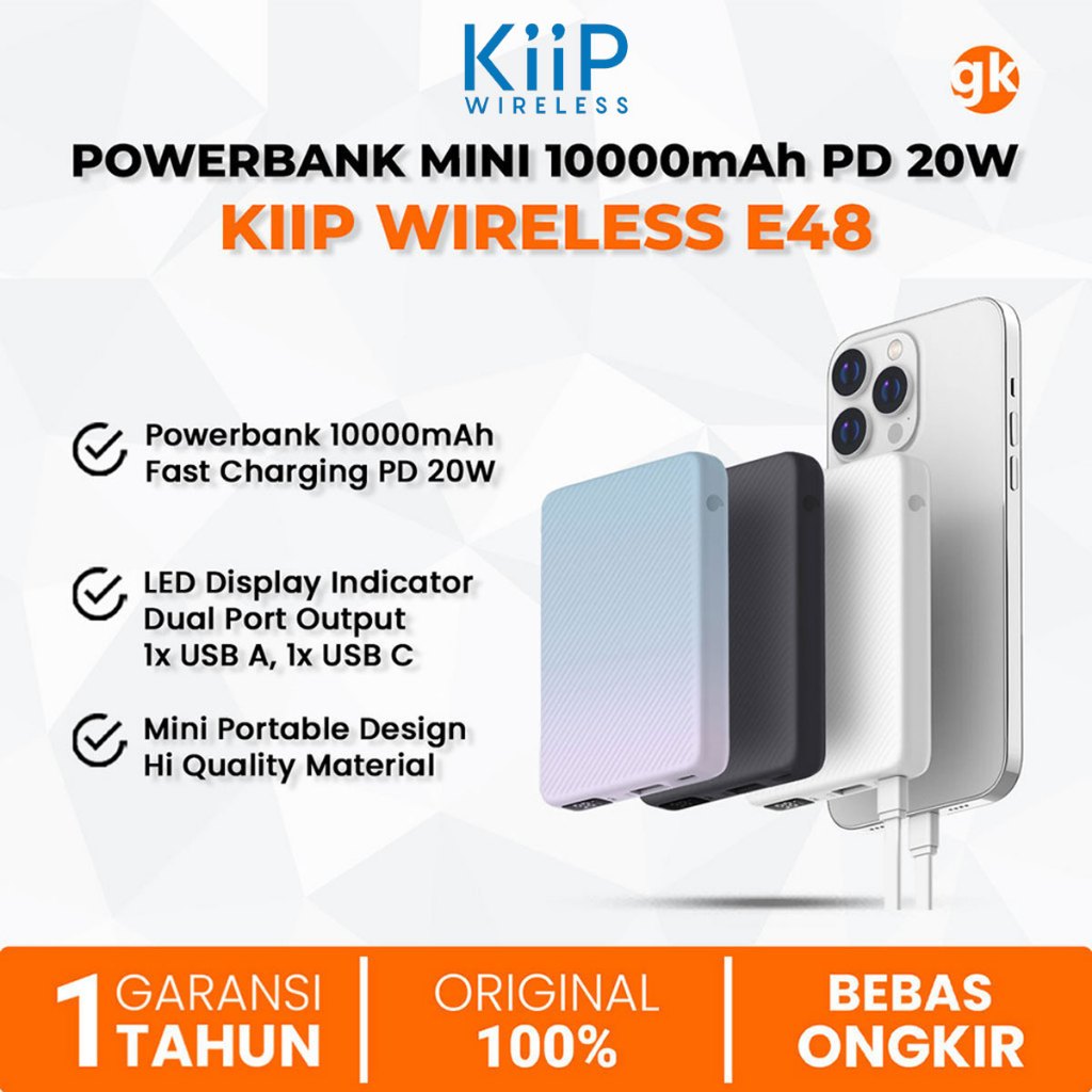 Jual KIIP WIRELESS E48 Powerbank 10000mAh Fast Charging PD 20W Quick ...