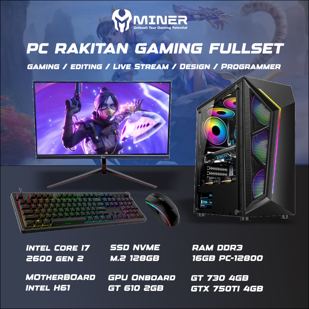 Jual PC Rakitan Gaming/Desain Fullset Intel Core I7 2600 SSD NVME 128GB/Ram 16GB/HDD 500GB ...