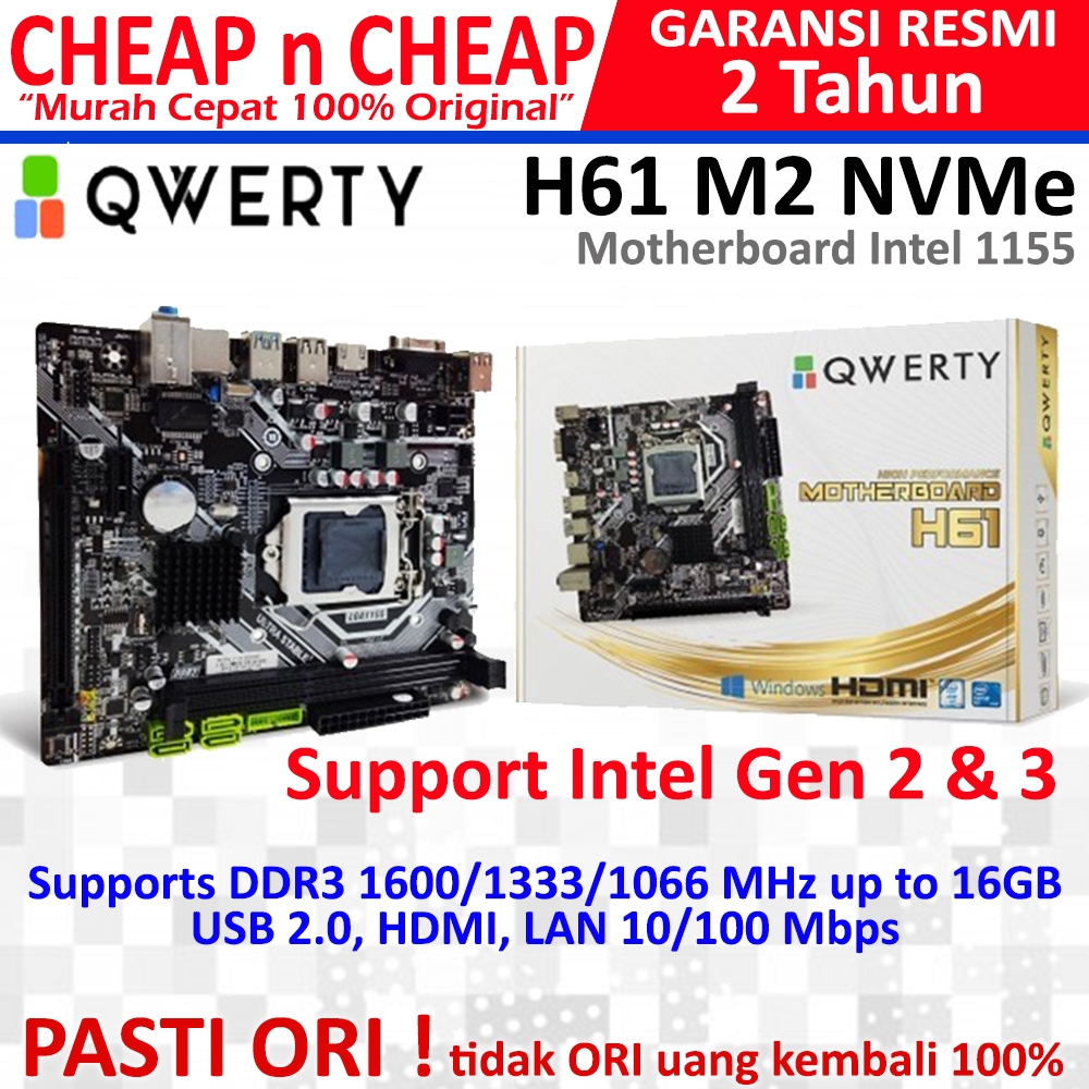 Jual Qwerty H61 M2 NVMe HDMI VGA M.2 - Motherboard LGA 1155 | Shopee ...