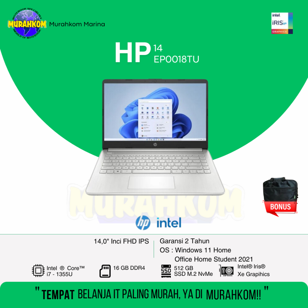 Jual HP 14 EP0018TU INTEL CORE i7 1355U RAM 16GB SSD 512GB FHD IPS 14.0 ...