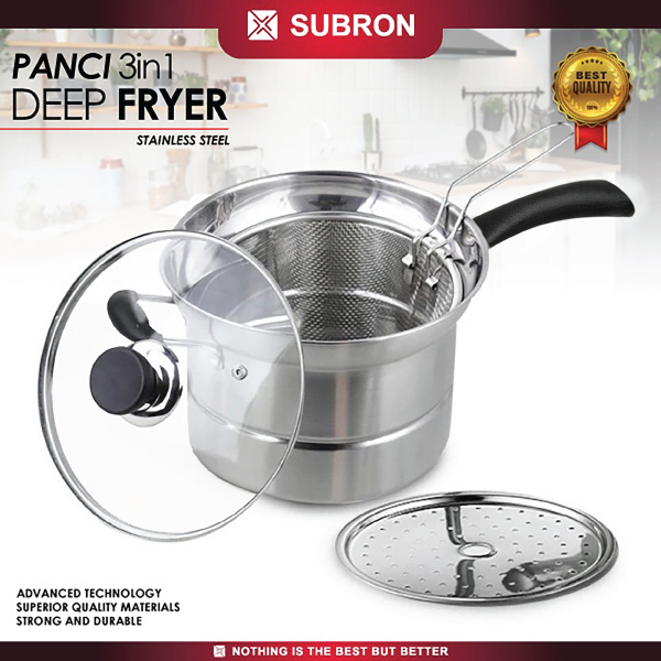 Jual SUBRON Panci 22cm Deep Fryer Kukus Steam Saringan Multifungsi 3in1 ...