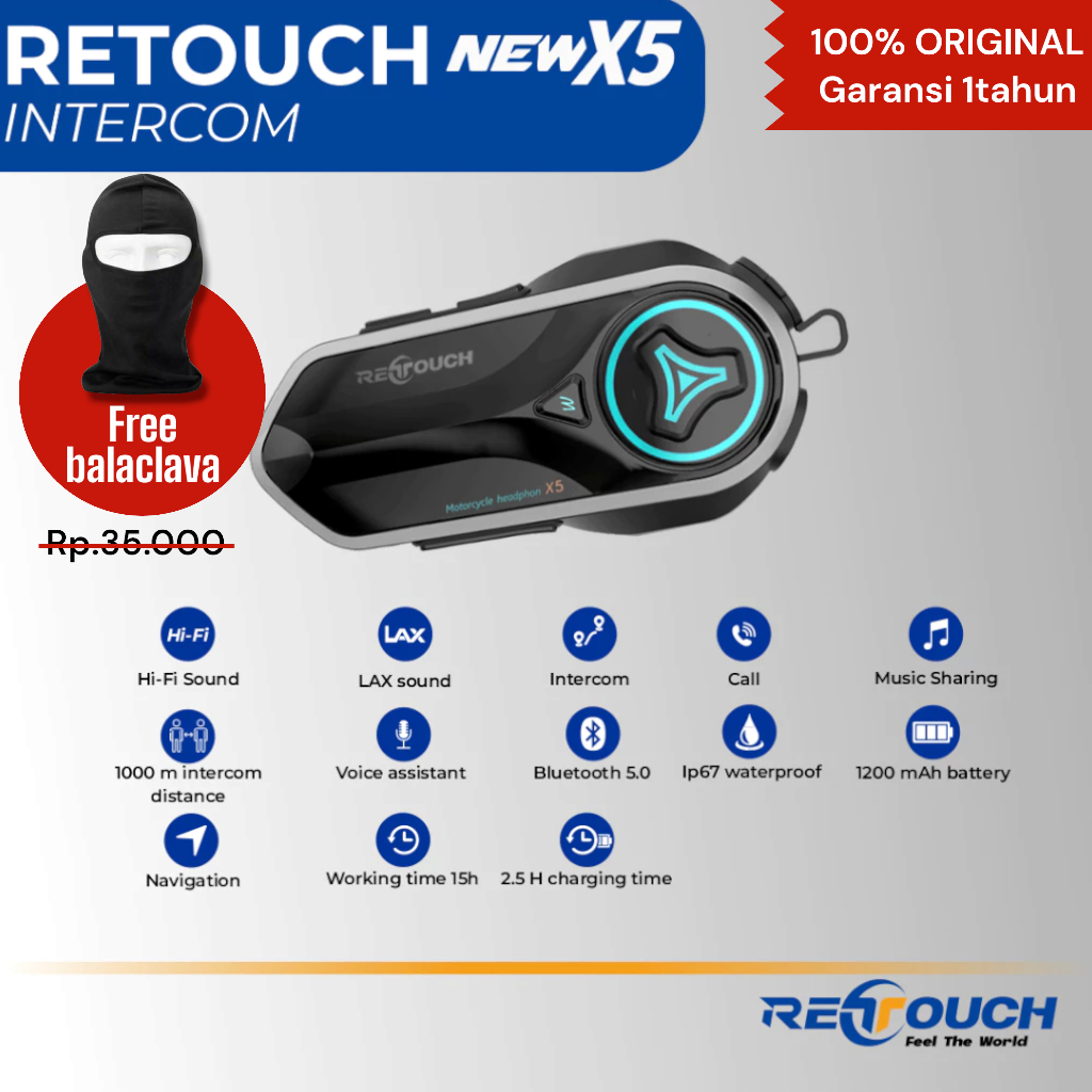 Jual INTERCOM RETOUCH | RETOUCH X5 NEW ORIGINAL | HEADSET BLUETOOTH HELM | Shopee Indonesia