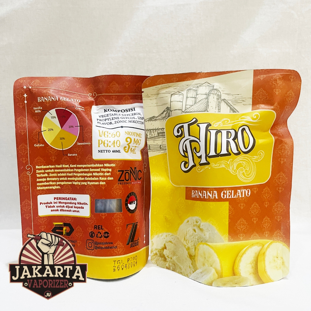 Jual HIRO V3 BANANA GELATO 60ML 3MG 6MG BY JOZOJO BREW | Shopee Indonesia
