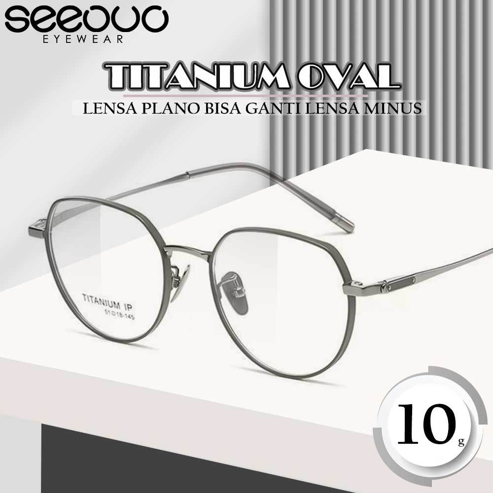 Jual Seeouo Frame Kacamata Lensa Plano Model Oval Simple Stylish Titanium Light Frame Unisex ...