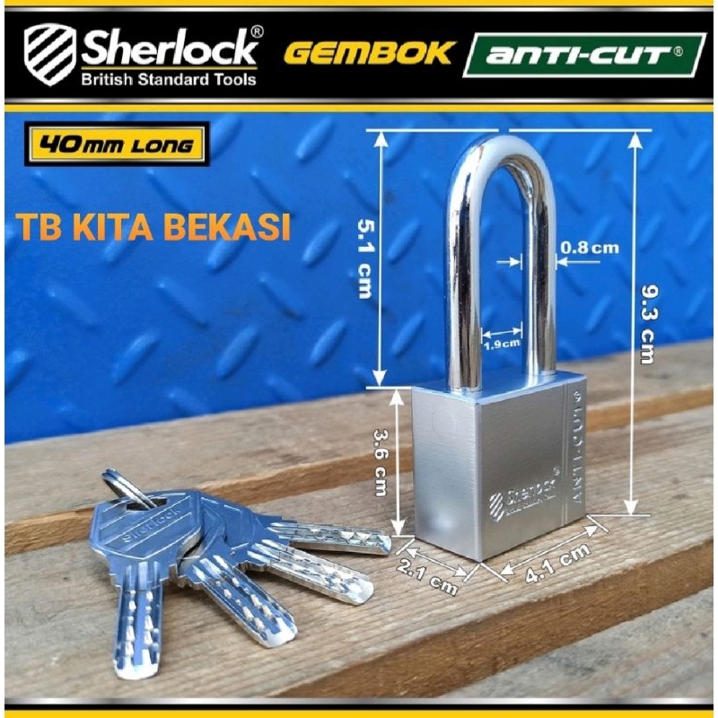 Jual GEMBOK SHERLOCK 40 MM LONG ANTI CUT/ GEMBOK SHERLOCK 40 MM PANJANG ...