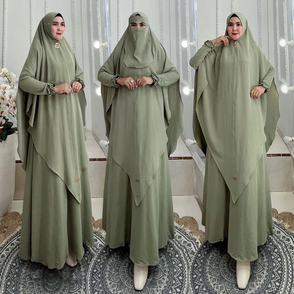 Jual BISA COD One Set Gamis Syari Hijab Jumbo Kode ISMAYA Bahan ...