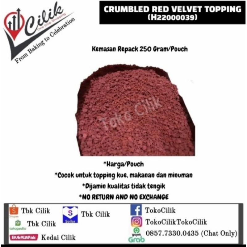 Jual crumble red velvet topping repack kue cupcake puding minuman ...